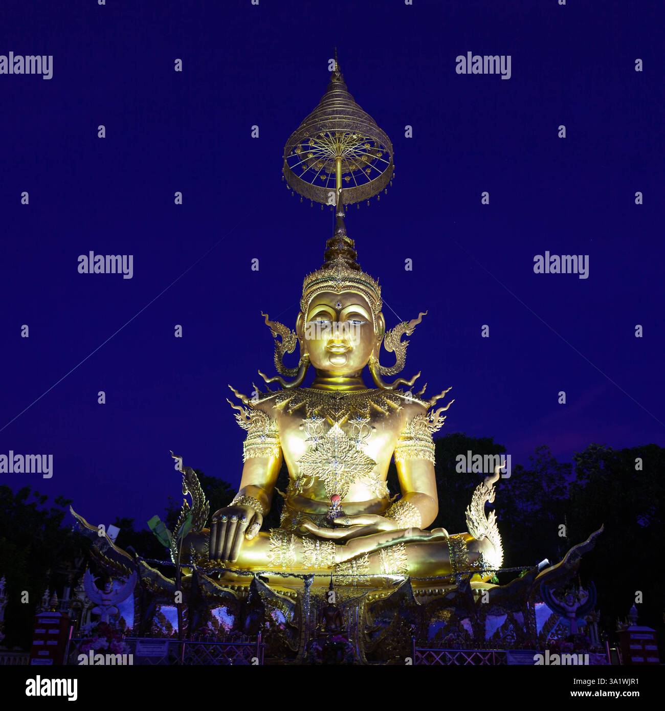 Sitting golden Buddha statue in Doi Saket temple, North Thailand ...