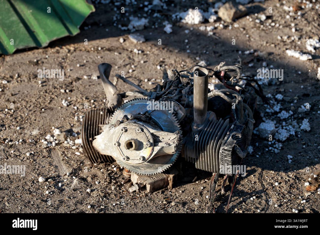 The engine of a Russian drone is on the ground in Odesa, Ukraine, on ...