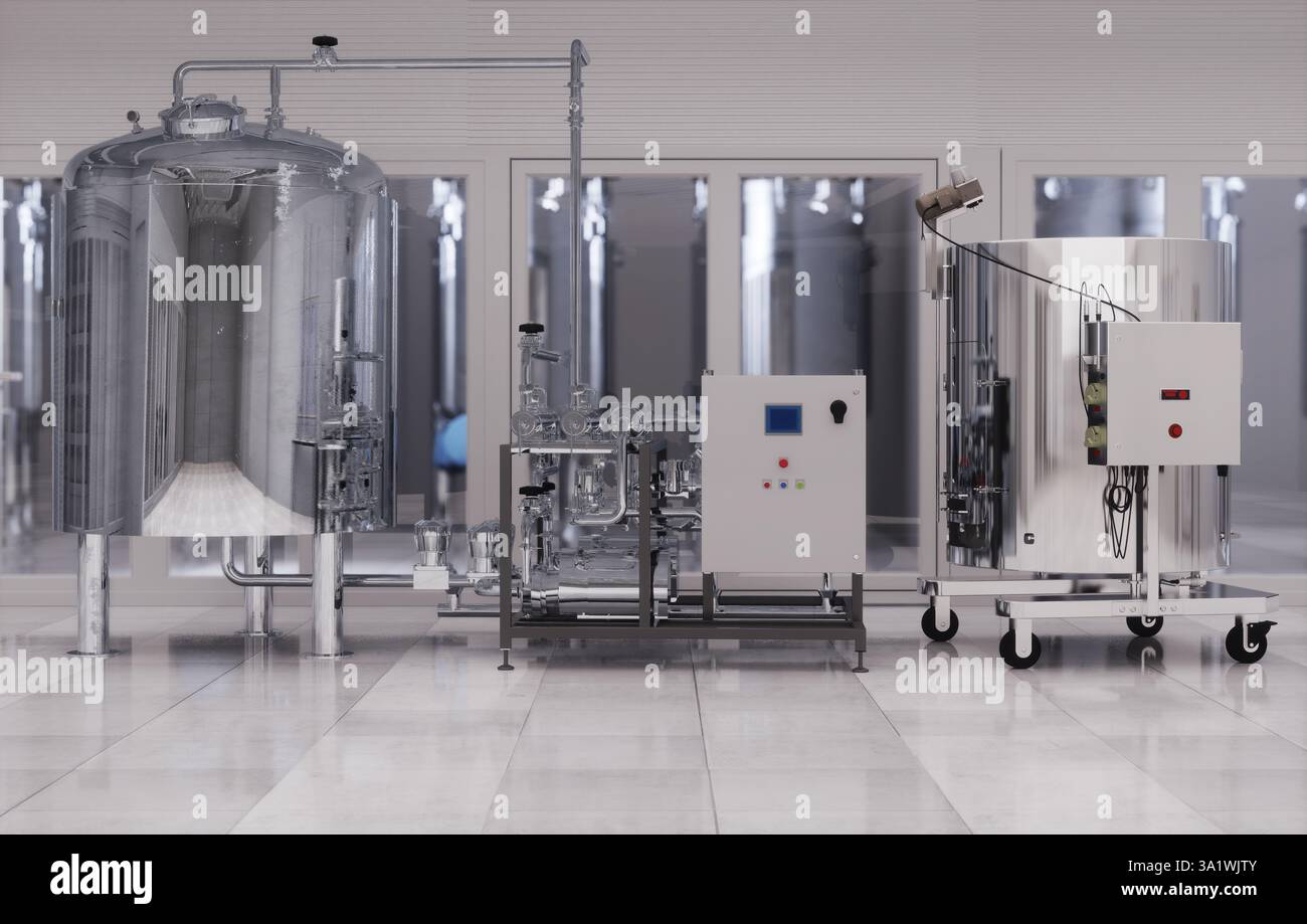 Medication production line in pharmaceutical industry-3d illustration ...