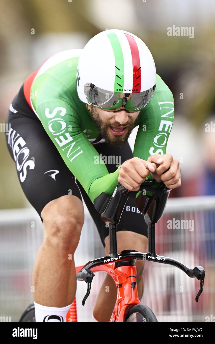 Italian Filippo Ganna of Ineos Grenadiers pictured in action during the ...
