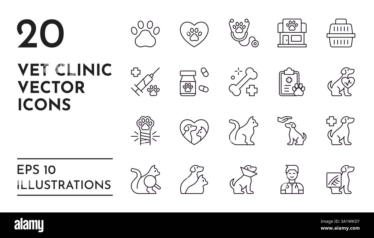 Pet icons. Vet clinic. Veterinary shop. Medical hospital for domestic ...