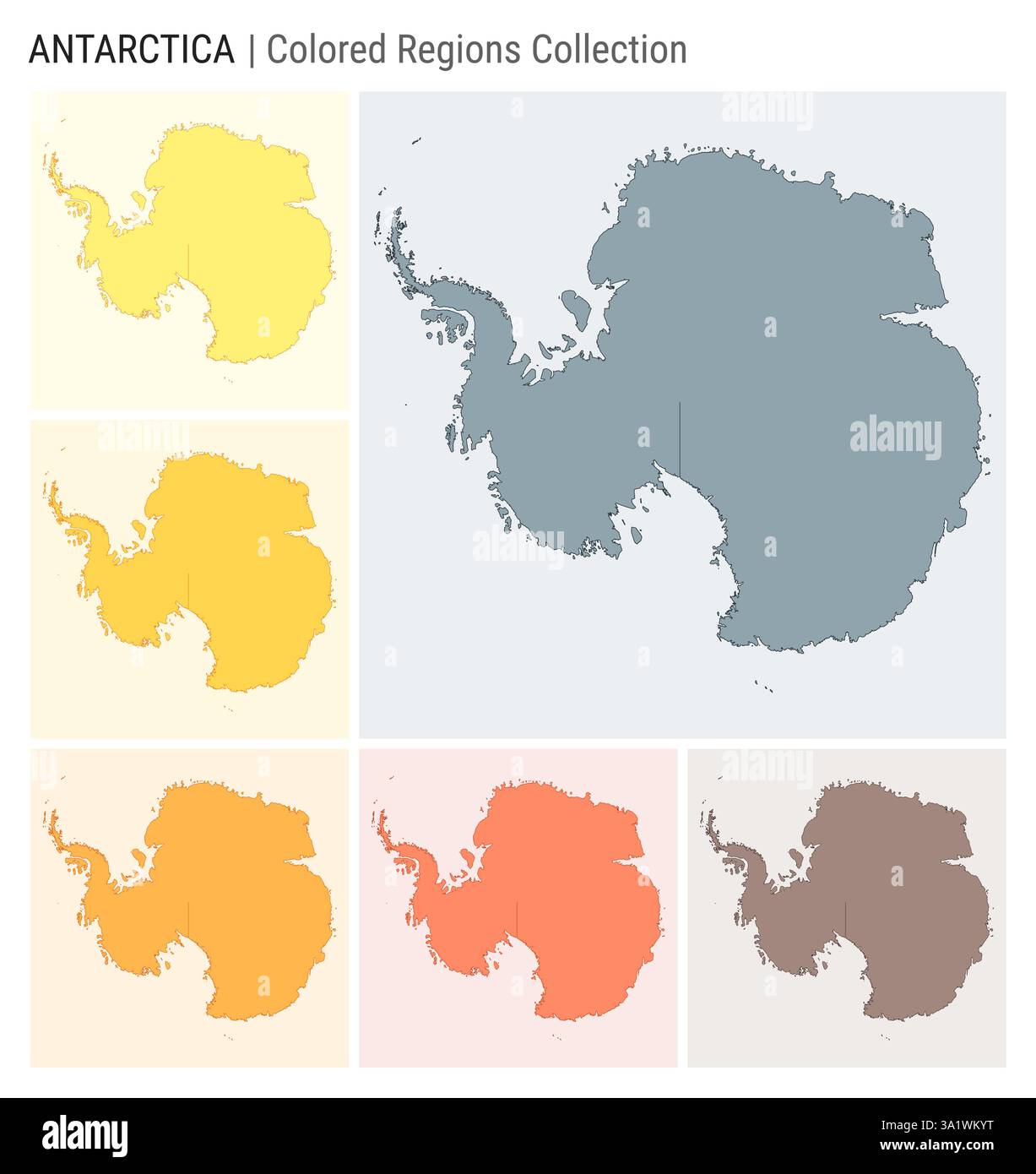 Antarctica map collection. Country shape with colored regions. Blue ...