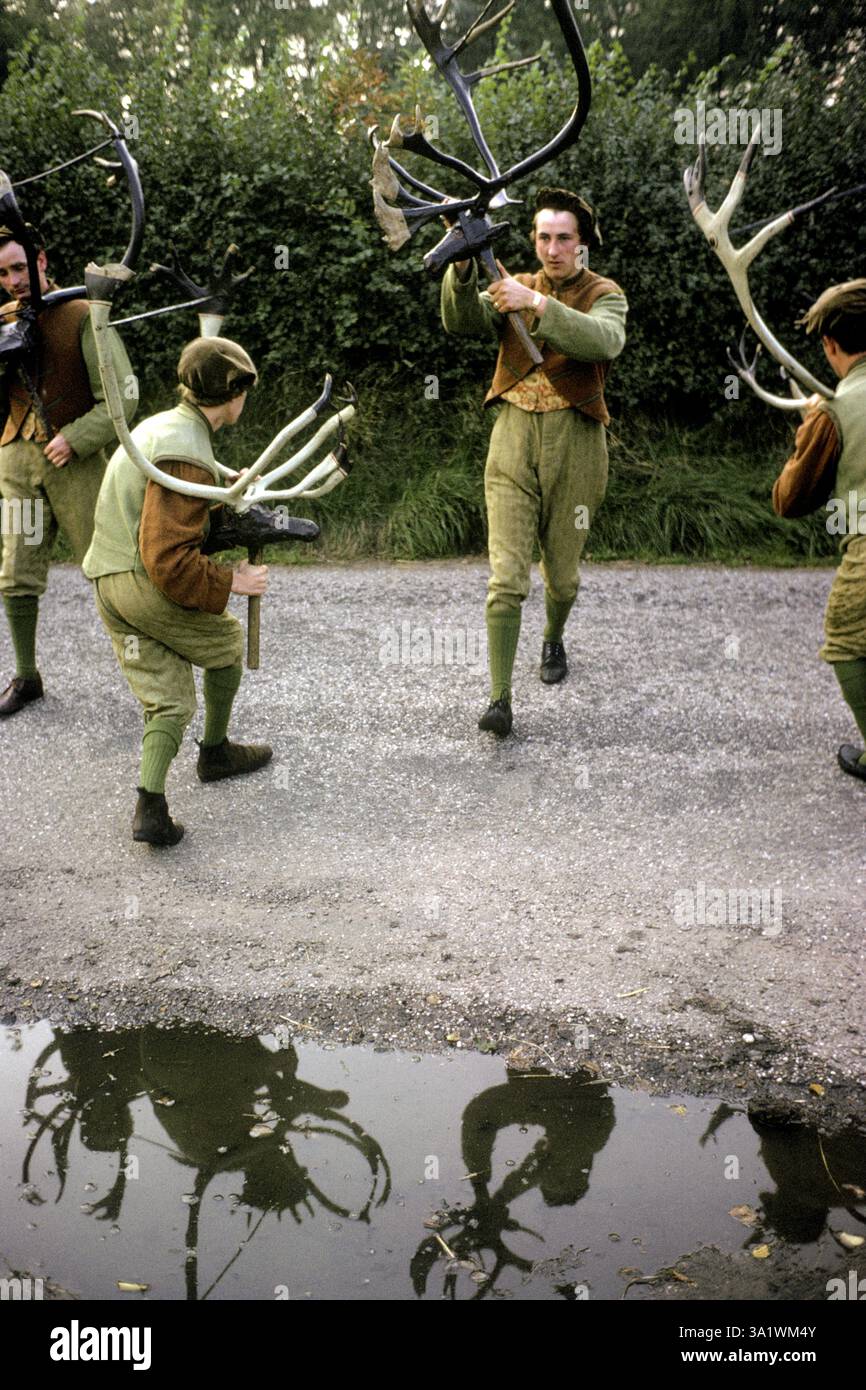 Dancing at the Abbots Bromley Horn Dance 1970s UK. A traditional ...
