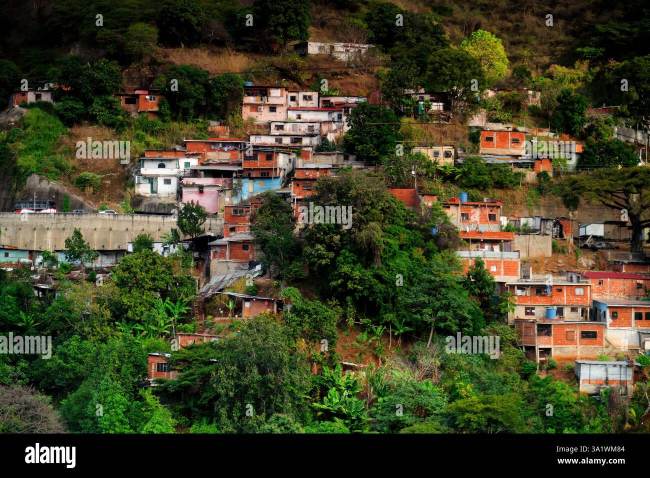 Barrios, slums districts in the Venezuelan capital Caracas. Houses on ...