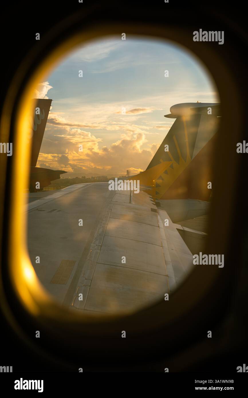 window view captured from inside an airplane preparing for take off ...