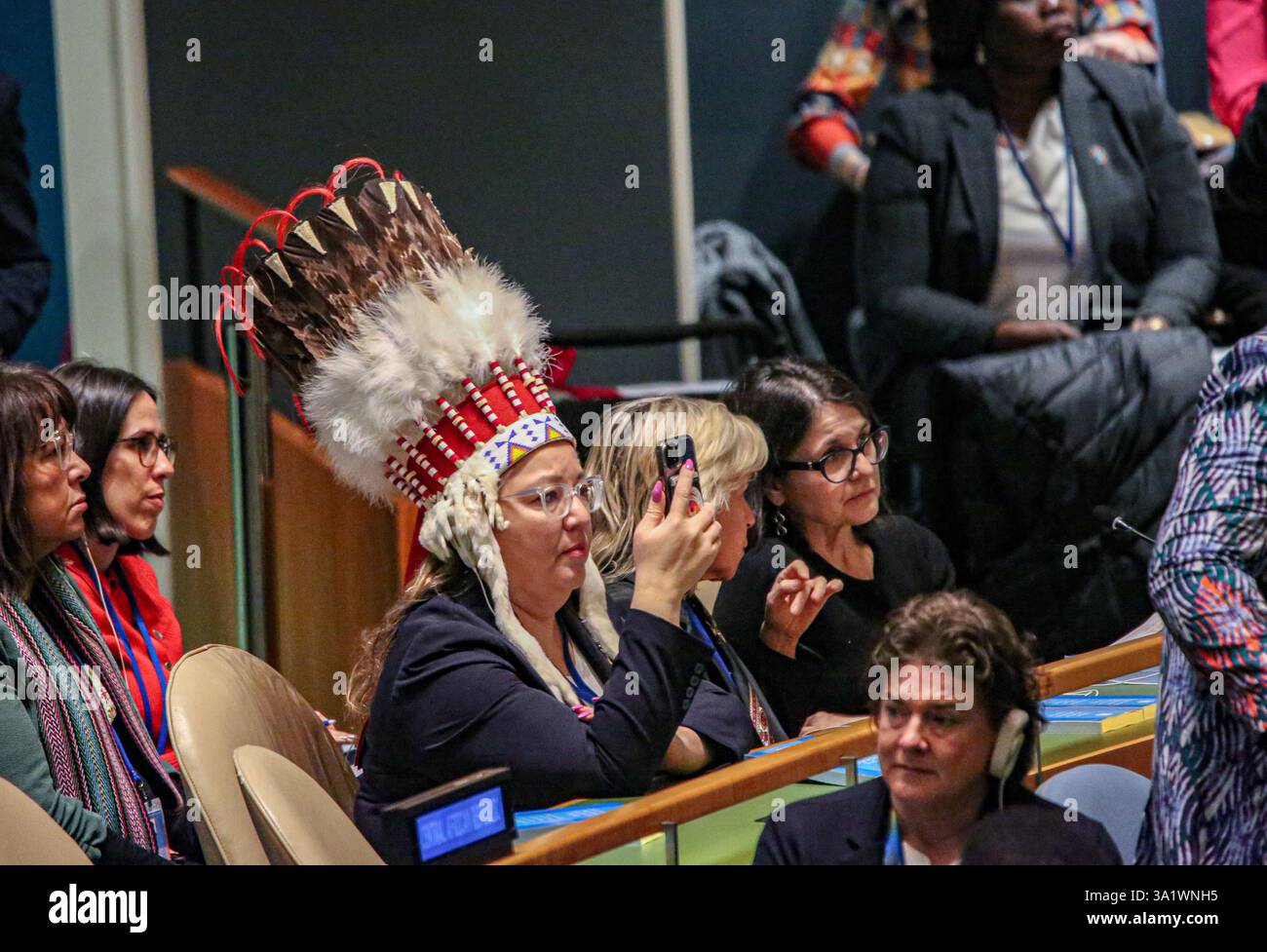 New York, New York, USA. 10th Mar, 2025. An indigenous representative ...