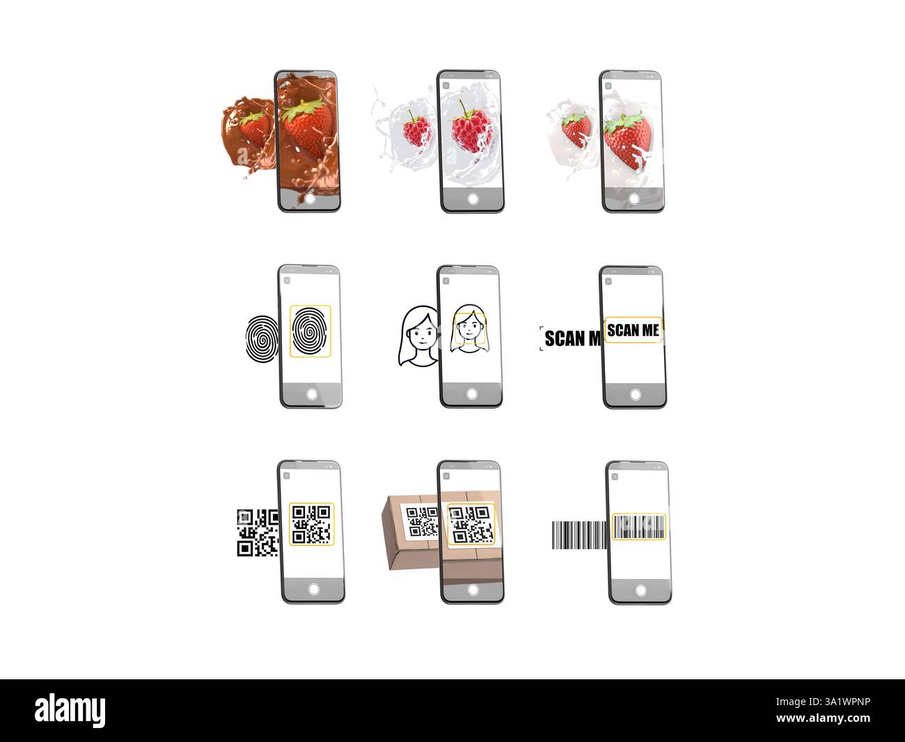 Capture scanning on screen by phone camera, isolated, 3d rendering ...