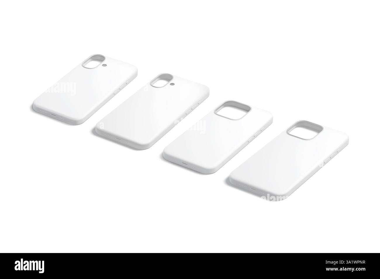 Blank white phone matte case mockup lying set, side view Stock Photo ...