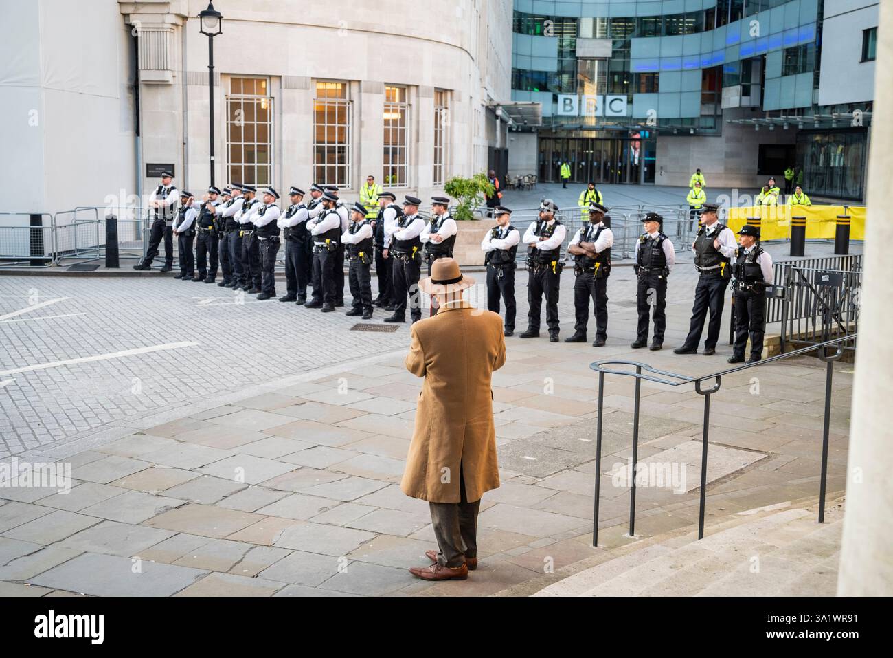 Metropolitan police guarding BBC headquarters in Portland Place ...