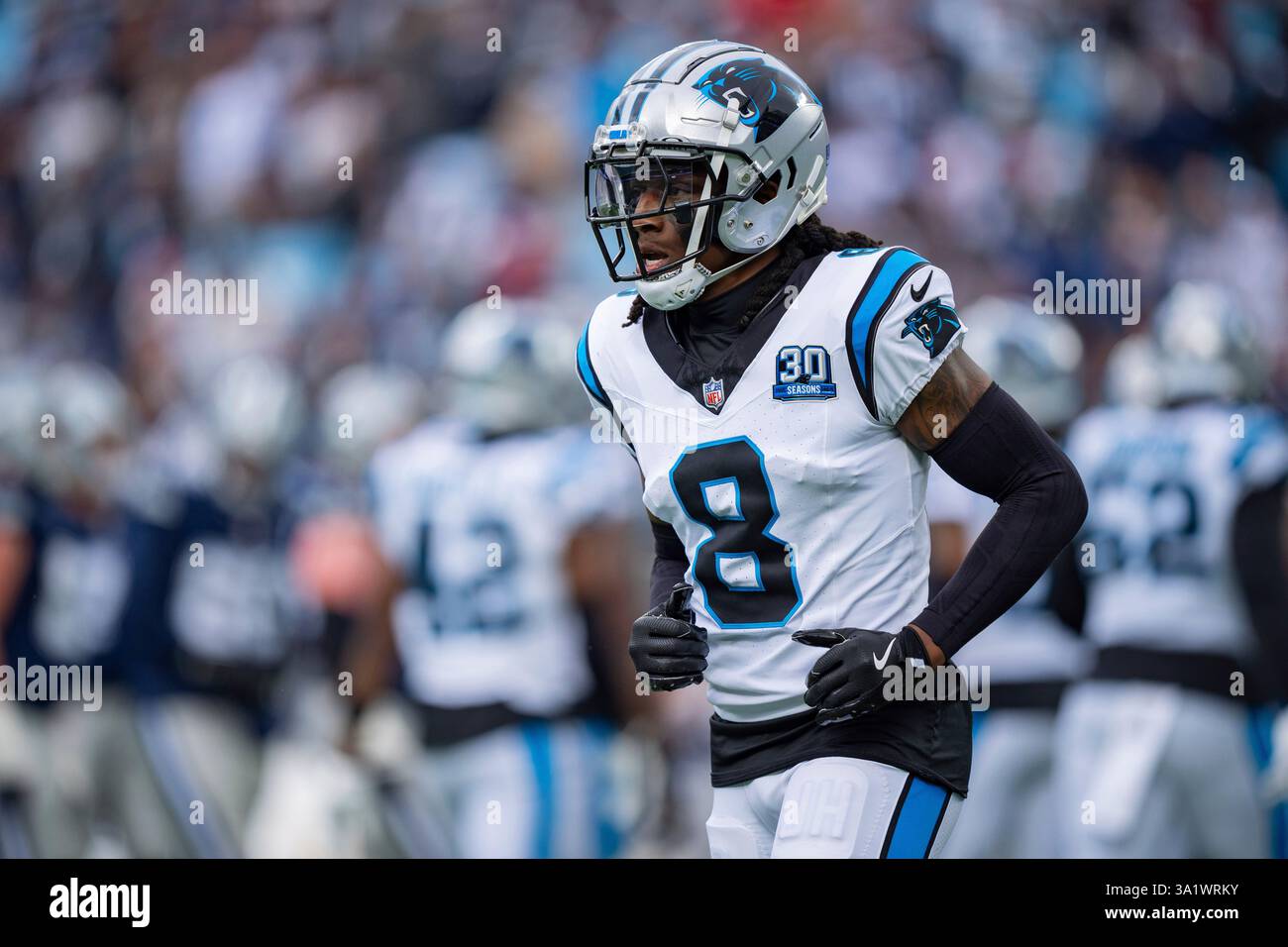 FILE - Carolina Panthers cornerback Jaycee Horn (8) plays during an NFL ...