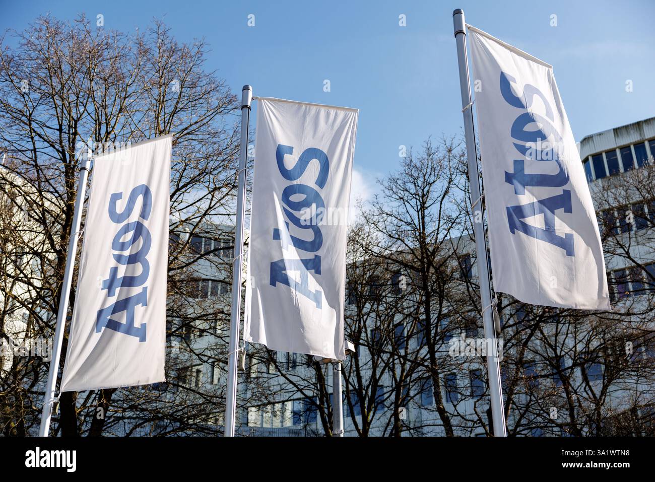 Munich, Germany. 09th Mar, 2025. The lettering and logo of Atos SE can ...