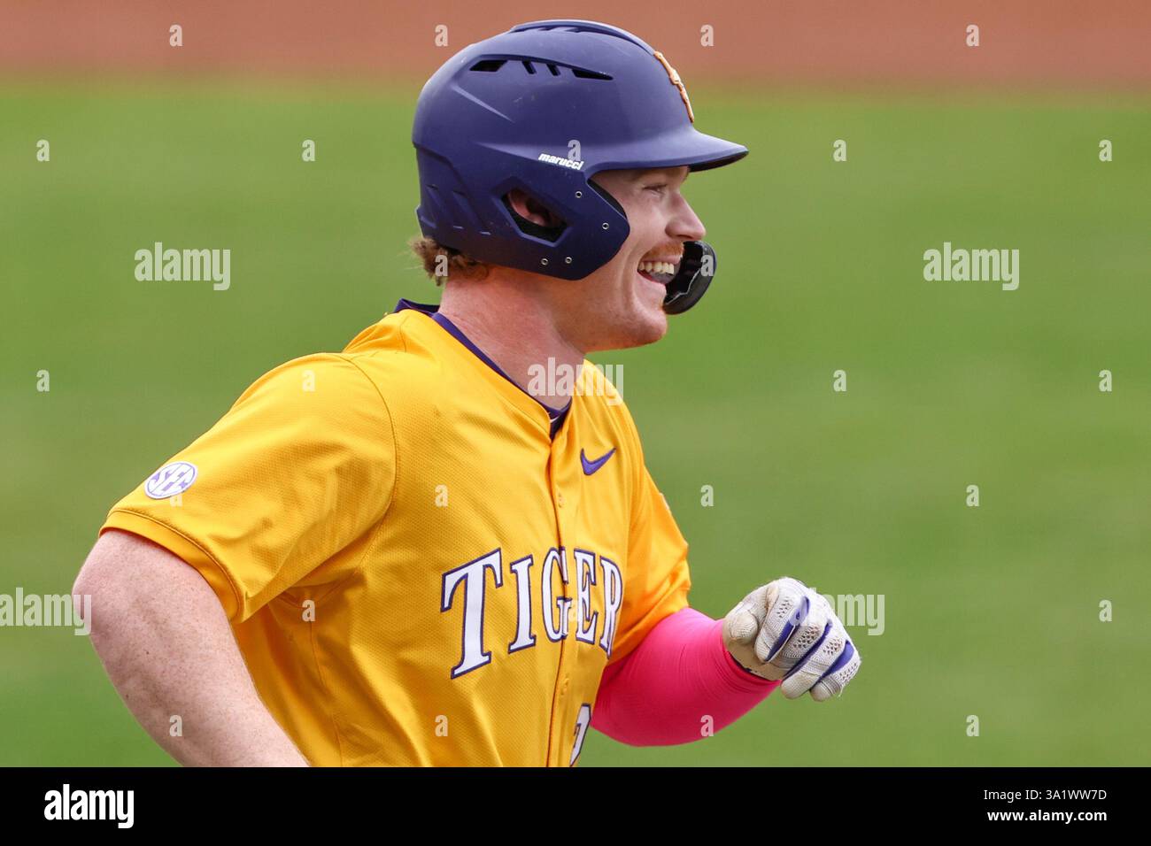 March 9, 2025: LSU's Jared Jones (22) smiles after hitting a home run ...