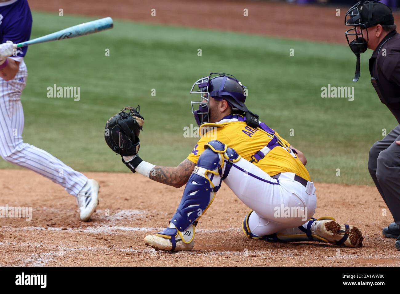 Baton Rouge, LA, USA. 9th Mar, 2025. LSU catcher Cade Arrambide (0 ...