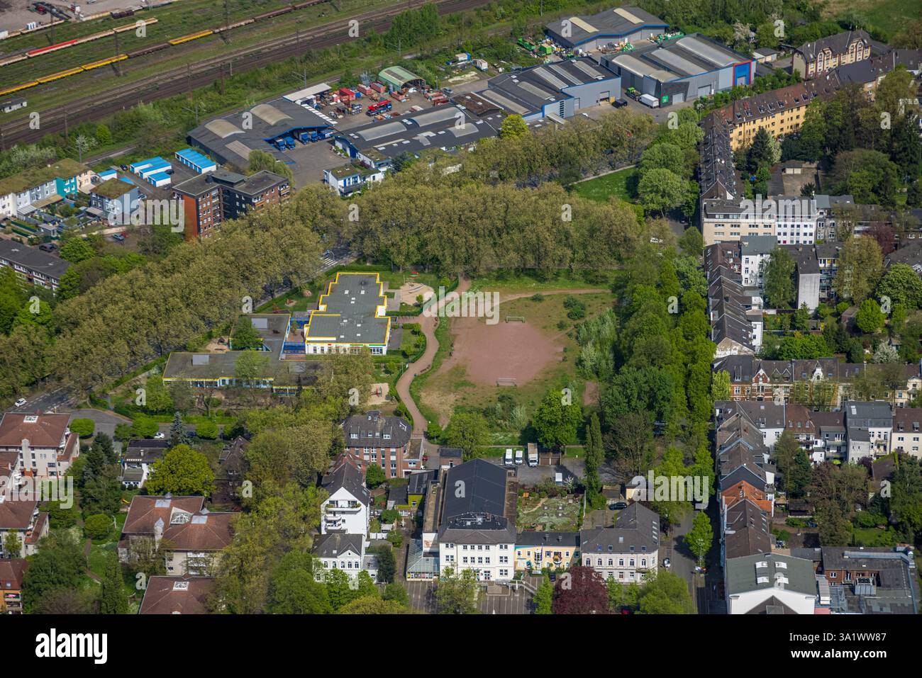Aerial view, Villa Regenbogen municipal day-care center, open space and ...