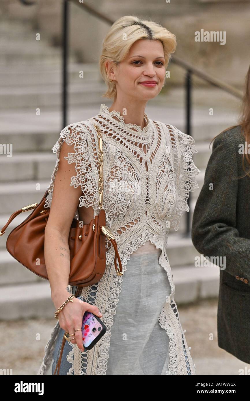 Pixie Geldof arriving at Zimmerman show during Paris Fashion Week in ...
