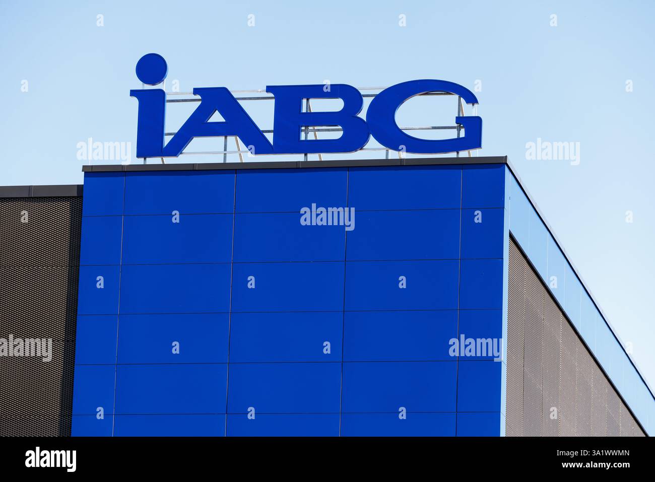09 March 2025, Bavaria, Taufkirchen: The lettering and logo of IABG ...