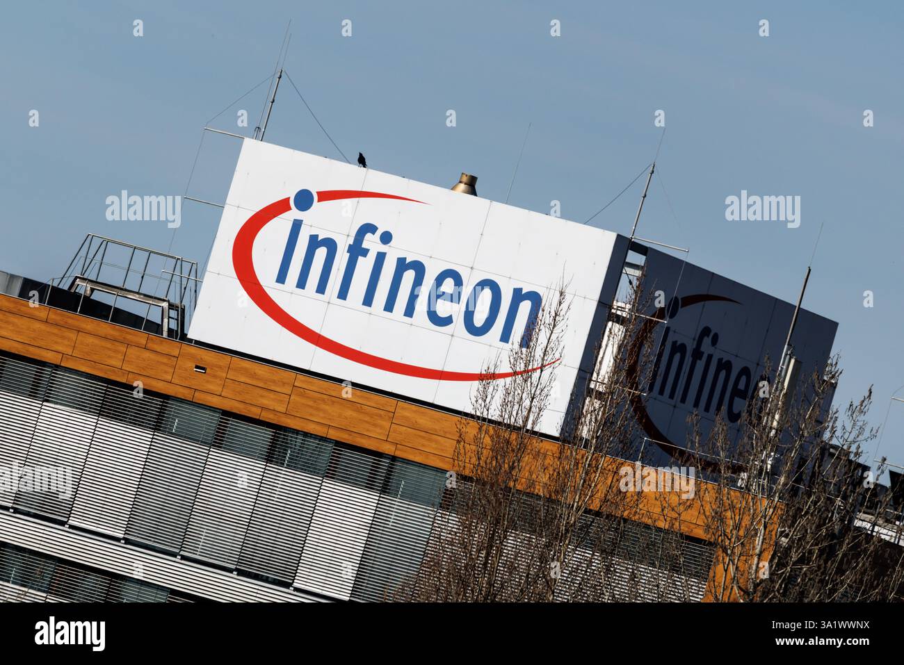 Neubiberg, Germany. 09th Mar, 2025. The lettering and logo of Infineon ...