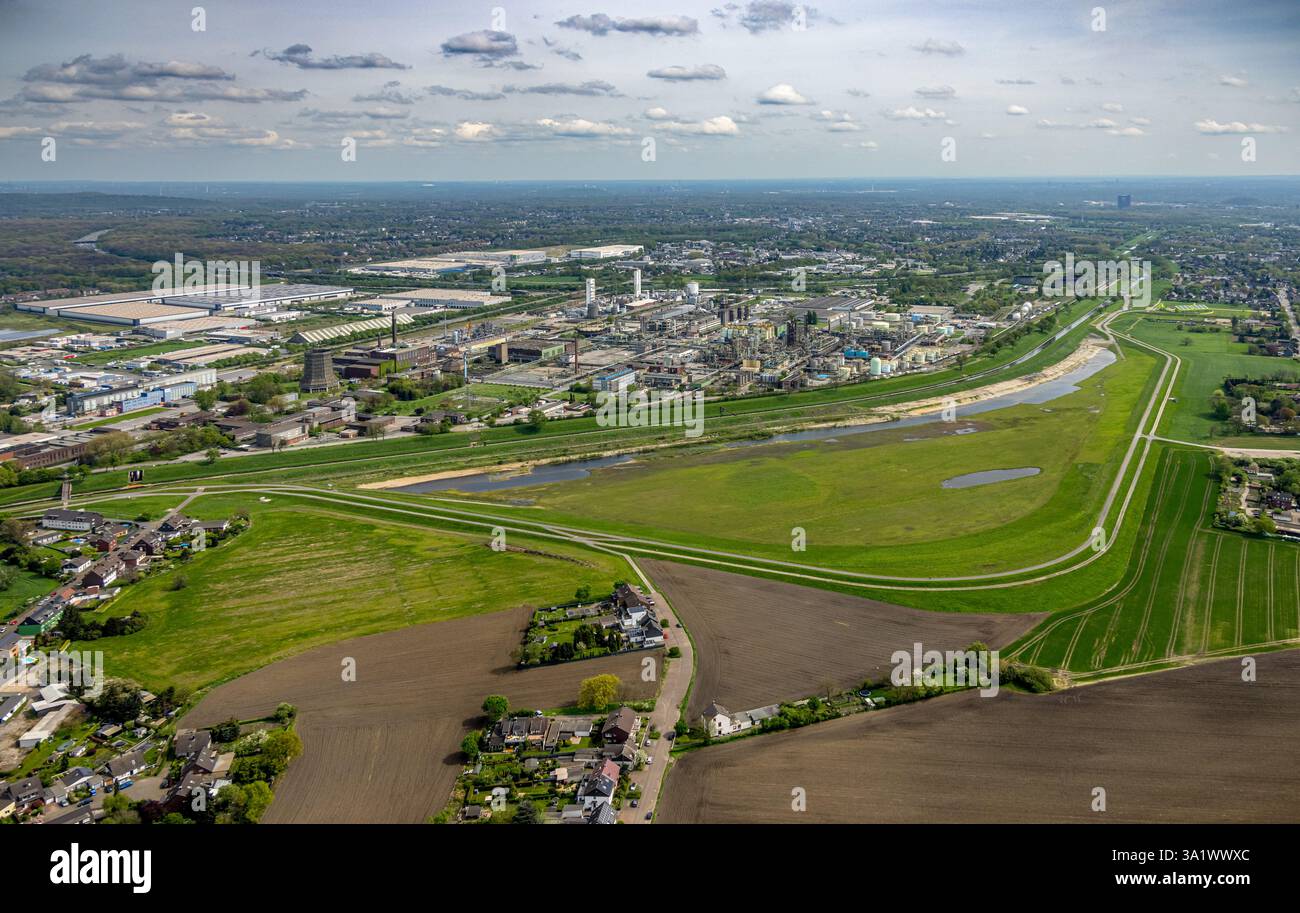 Aerial photo, OQ Chemicals plant Ruhrchemie, flooded area, Holten ...
