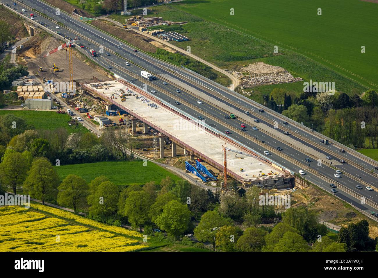 Aerial view, construction site with replacement Liedbachtal bridge on ...