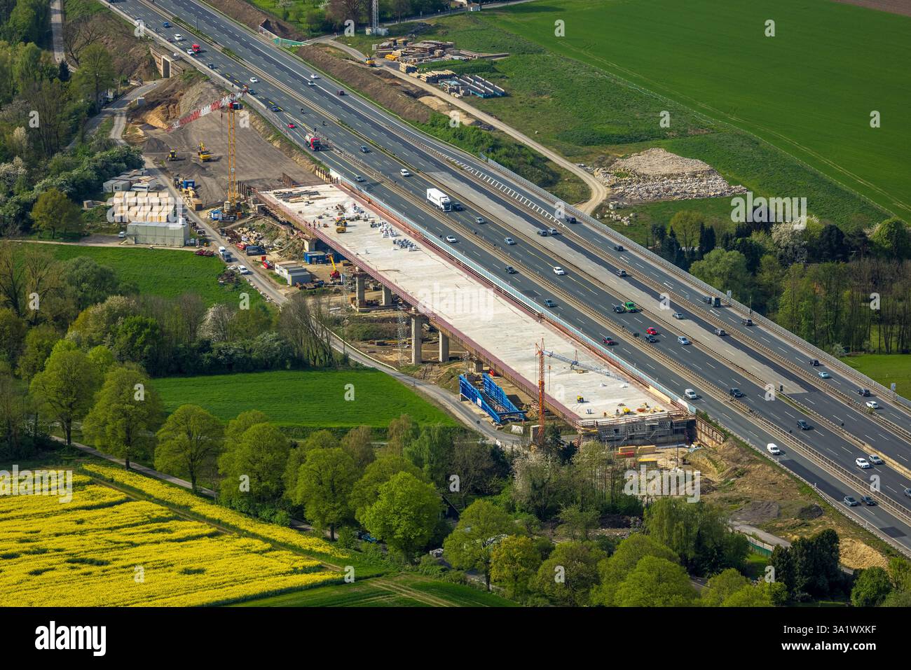 Aerial view, construction site with replacement Liedbachtal bridge on ...