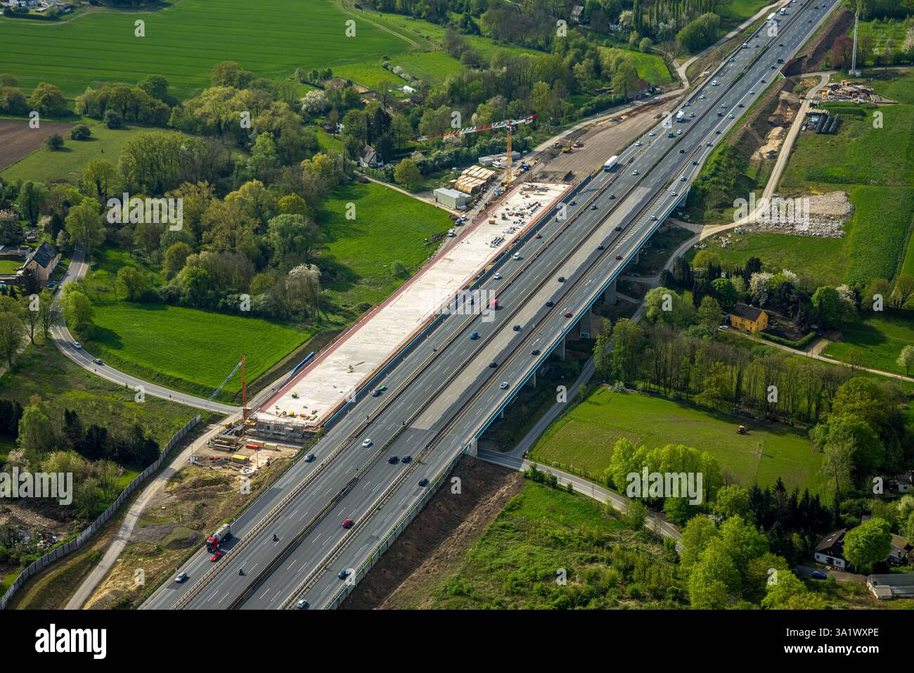 Aerial view, construction site with replacement Liedbachtal bridge on ...