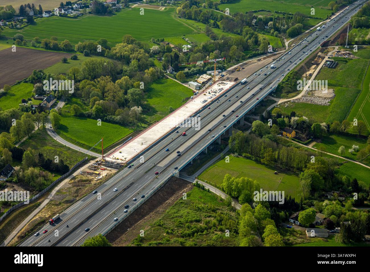 Aerial view, construction site with replacement Liedbachtal bridge of ...