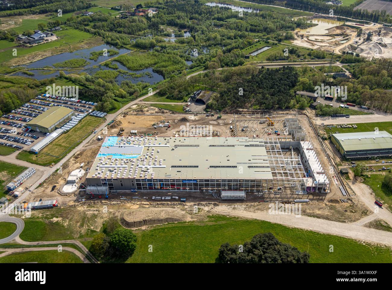 Aerial view, construction site with new building at Limburger Tor ...