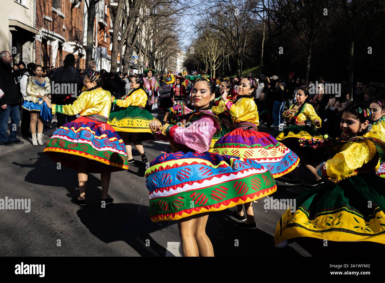 Paris, France. 02nd Mar, 2025. Equatorian dancers perform during the ...
