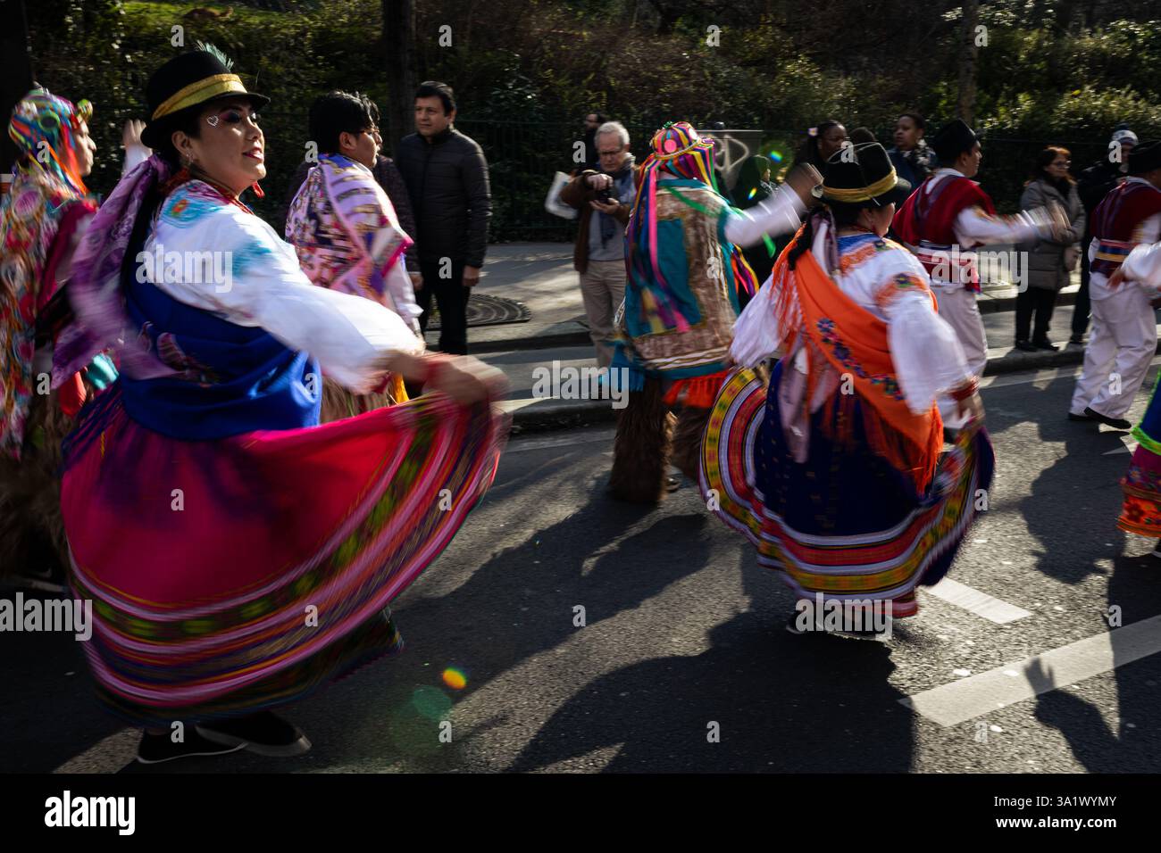 Paris, France. 02nd Mar, 2025. Equatorian dancers perform during the ...