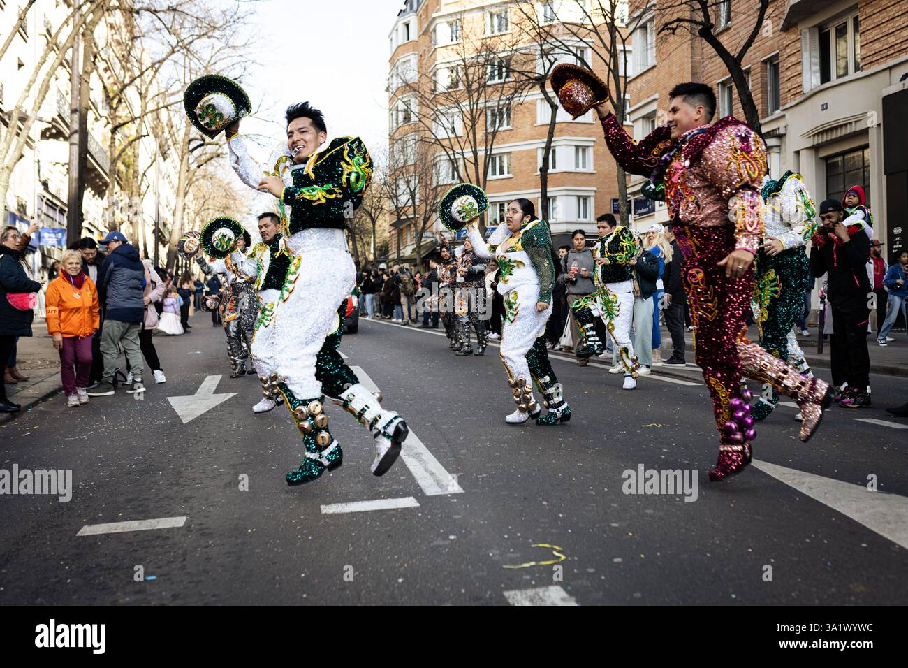 Paris, France. 02nd Mar, 2025. Dancers from Bolivian group San Simon ...
