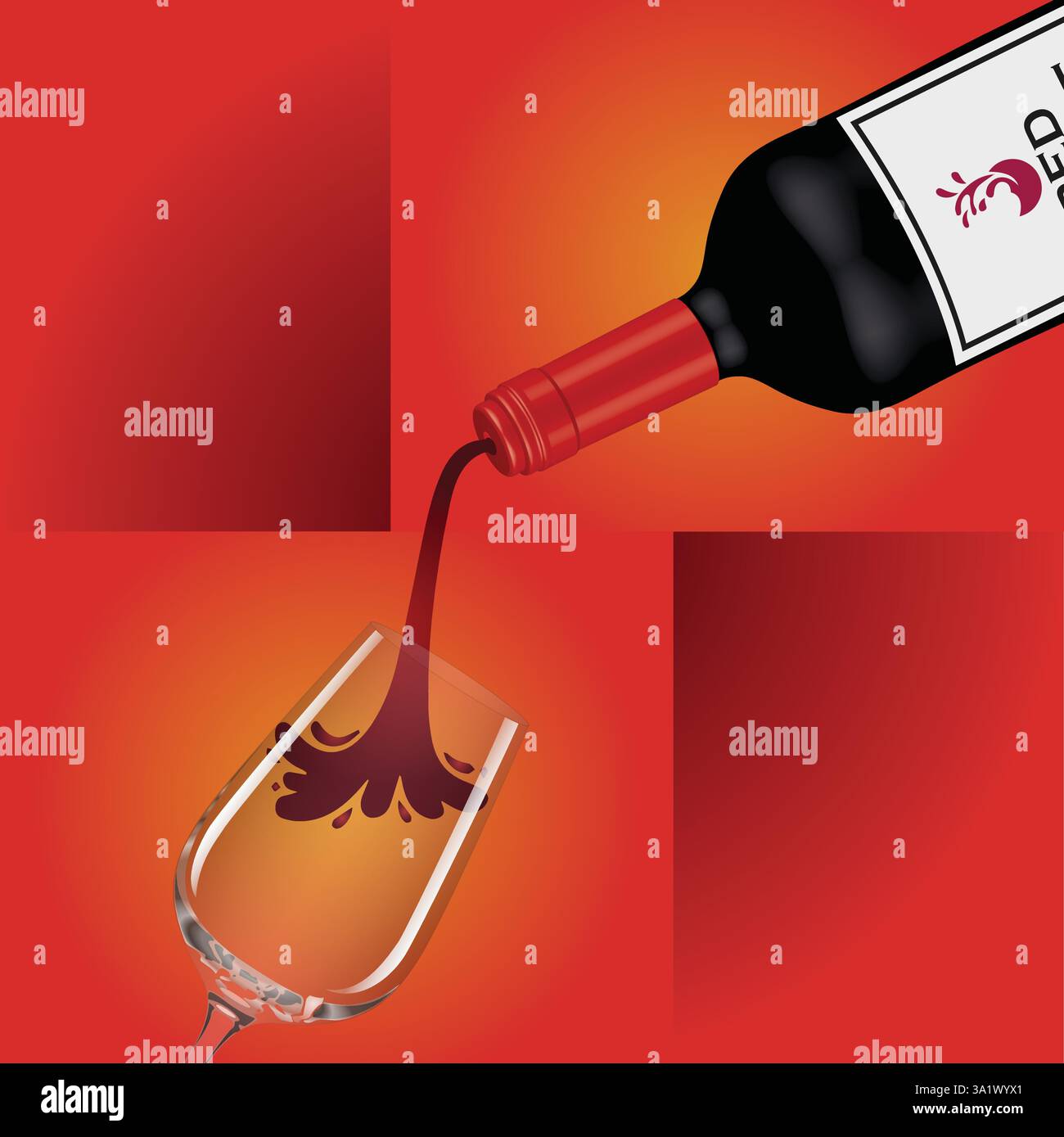 A stylish and elegant vector illustration of red wine being poured from ...