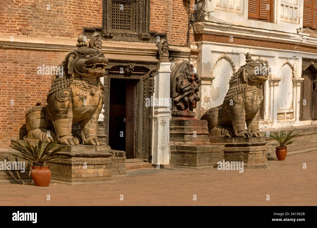 Bhaktapur, Dunbar square Nepal - February 10th 2025 -Guardian lions ...