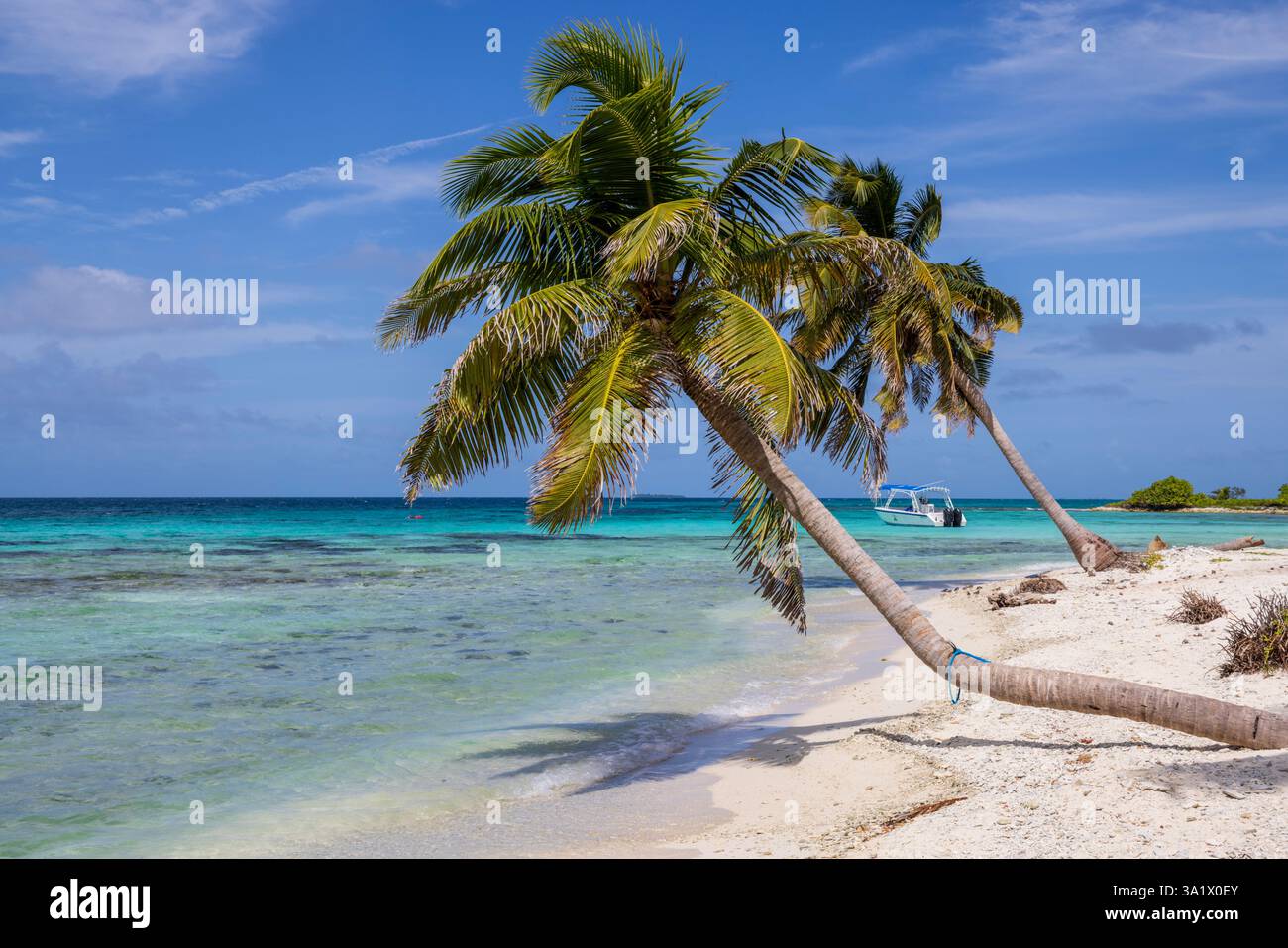 The beach on Laughing Bird Caye National Park off the coast of Belize ...