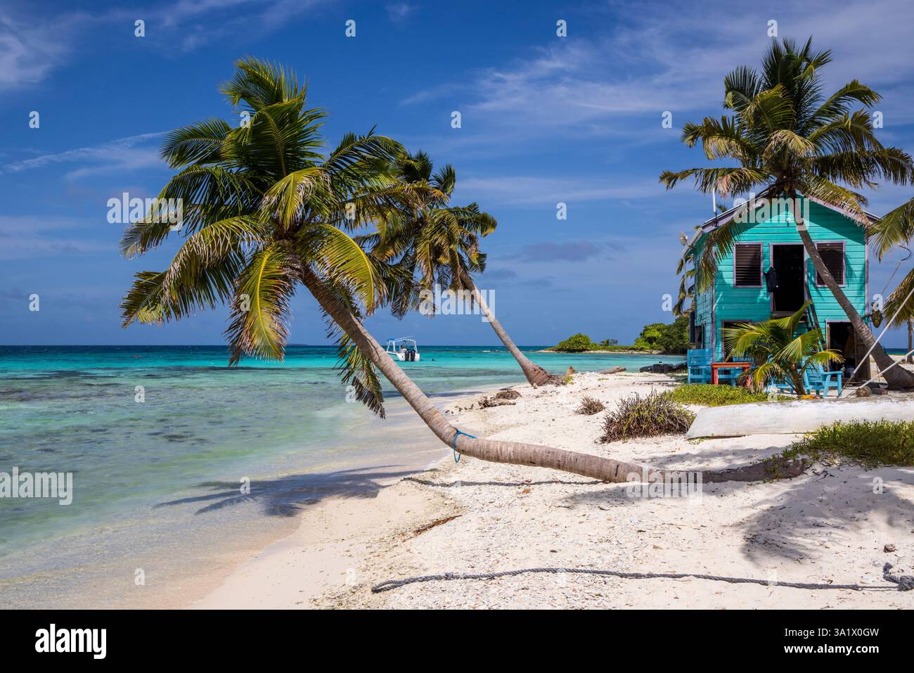 The beach on Laughing Bird Caye National Park off the coast of Belize ...