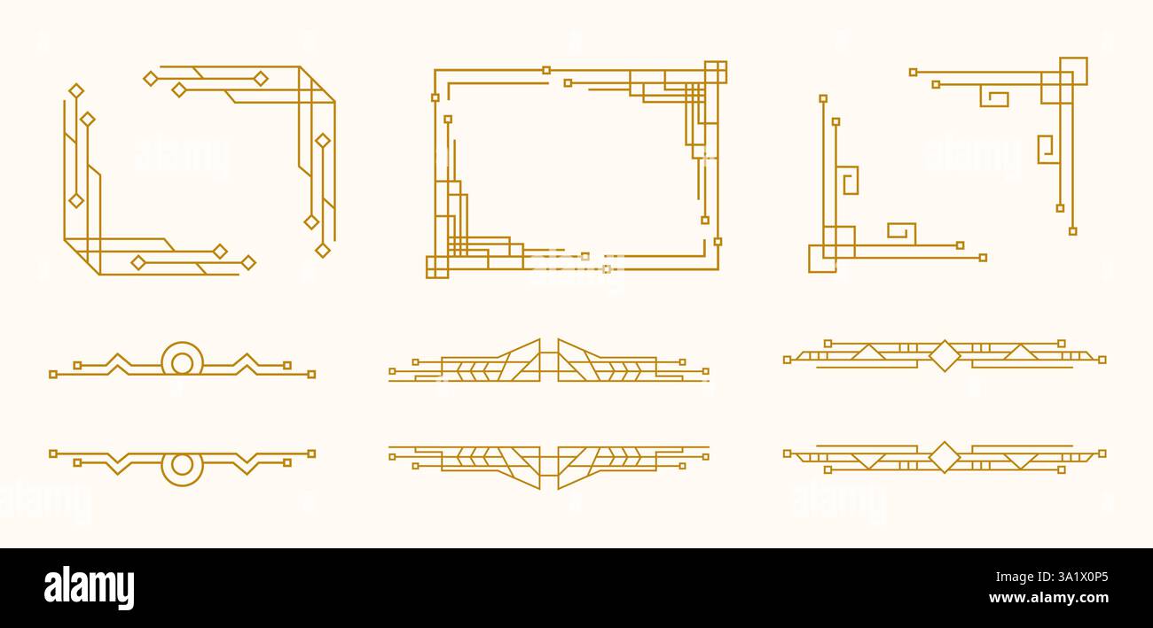 Art Deco Line Gold Corners Frames Borders Set Stock Vector Image & Art ...