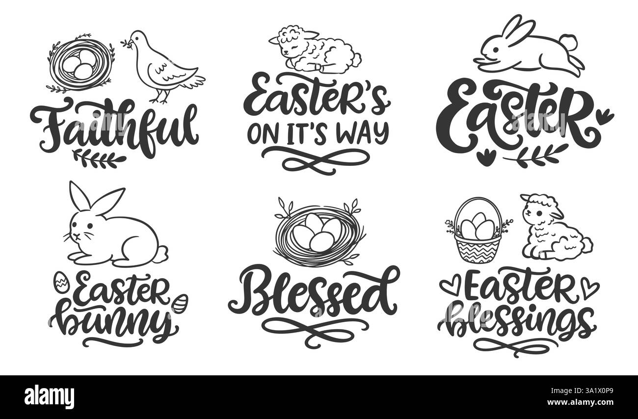 Easter design set with phrase cute brush lettering Stock Vector Image ...