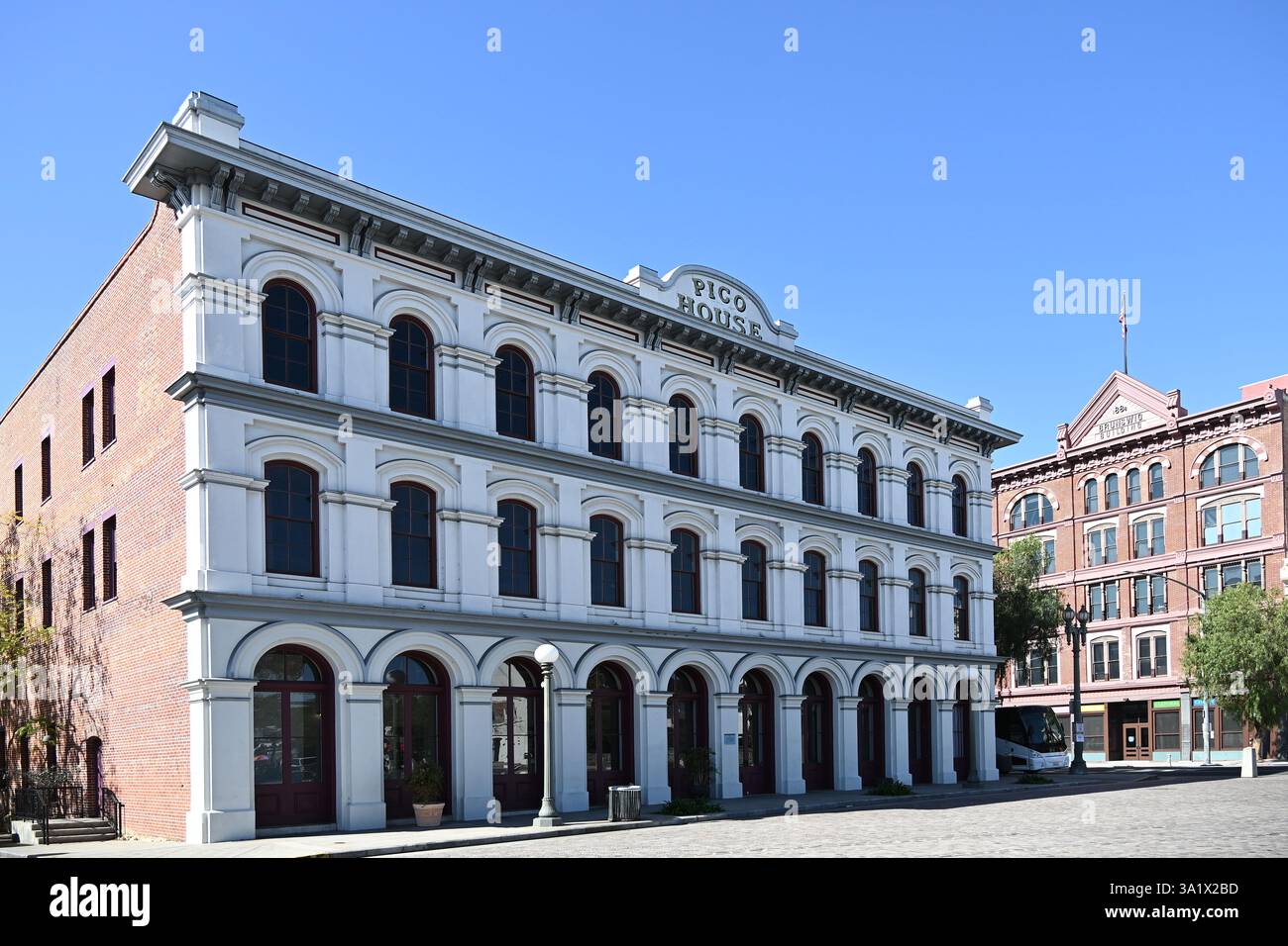 LOS ANGELES, CALIFORNIA - 8 MAR 2025: The Pico House and Brunswig ...