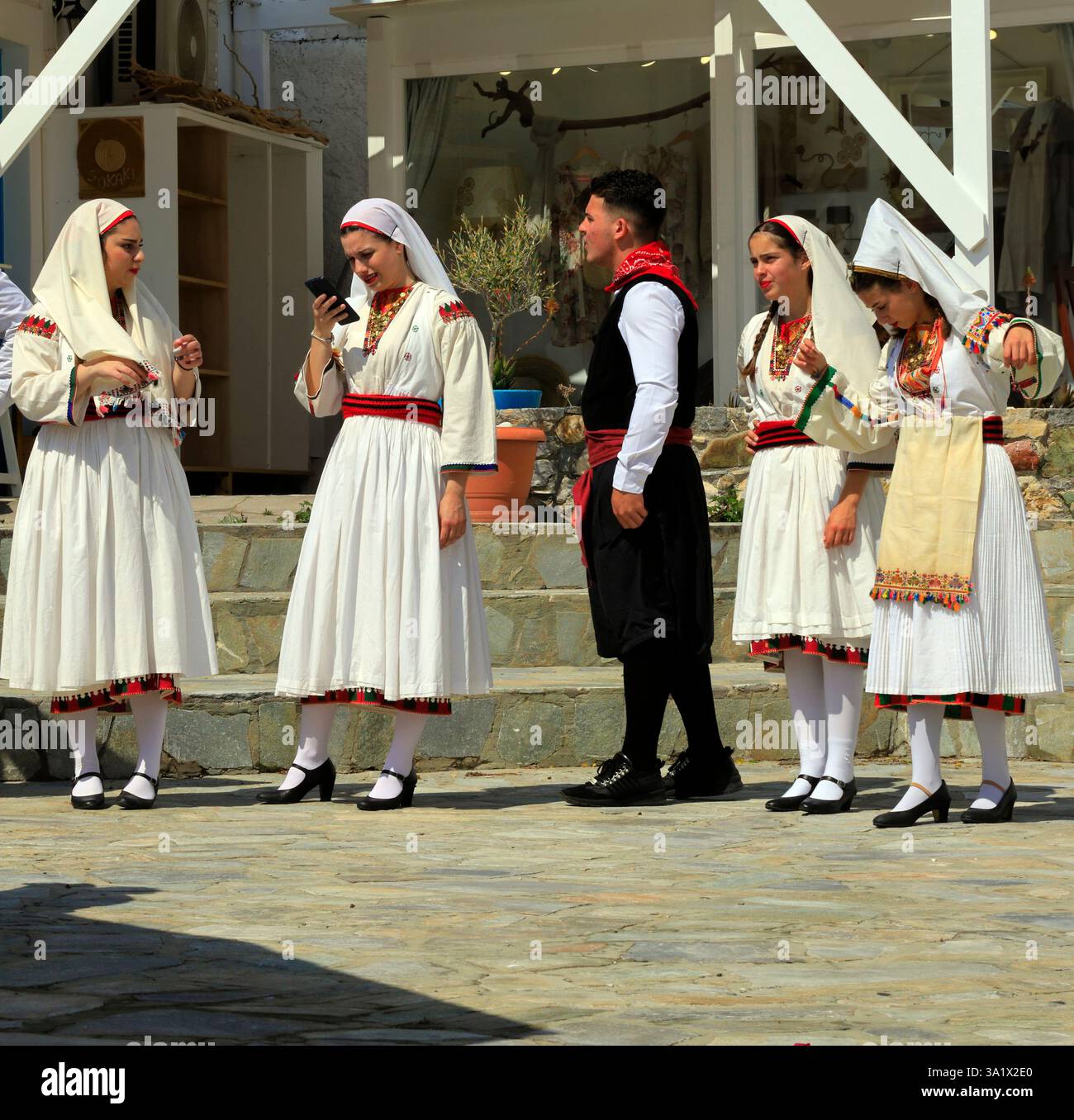 Time out /short break in filming of a television program on Greek ...