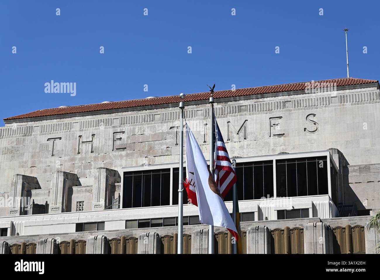 LOS ANGELES, CALIFORNIA - 8 MAR 2025: The Los Angeles Times Building on First and Spring Streets ...