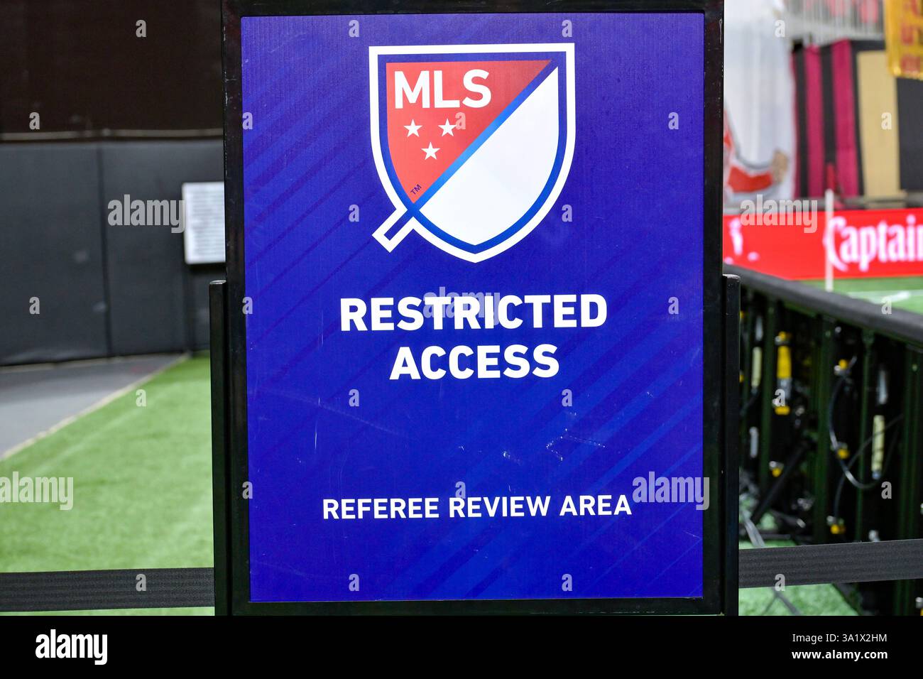 ATLANTA, GA – MARCH 08: A sign indicating the MLS referee review area ...