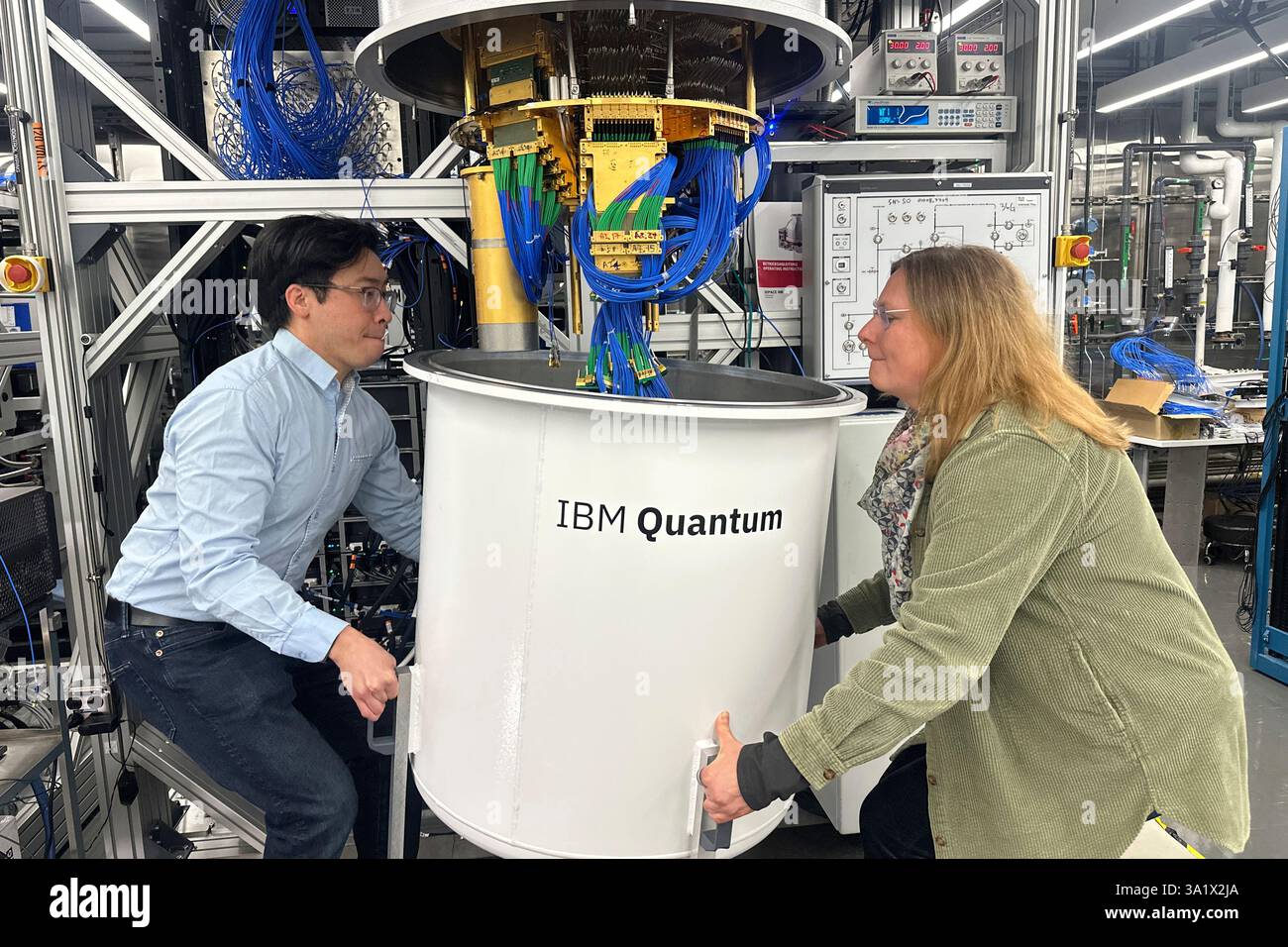 Jerry Chow, IBM Fellow and Director of Quantum Infrastructure, left, and Daniela Bogorin, IBM ...