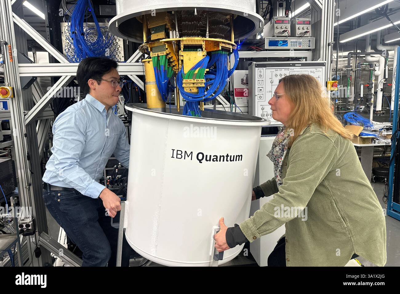 Jerry Chow, IBM Fellow and Director of Quantum Infrastructure, left, and Daniela Bogorin, IBM ...
