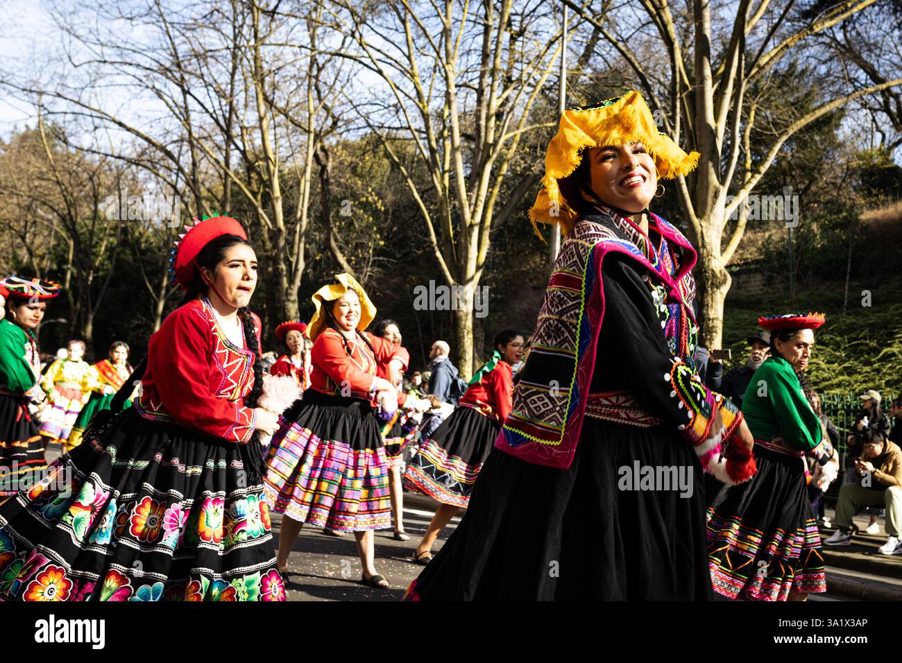 Paris, France. 2nd Mar, 2025. Equatorian dancers perform during the ...