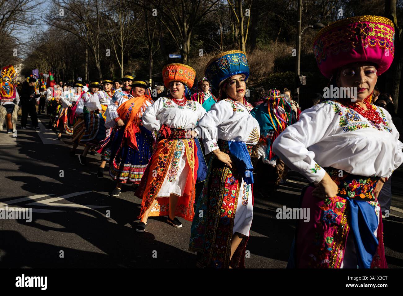 Paris, France. 2nd Mar, 2025. Equatorian dancers perform during the ...
