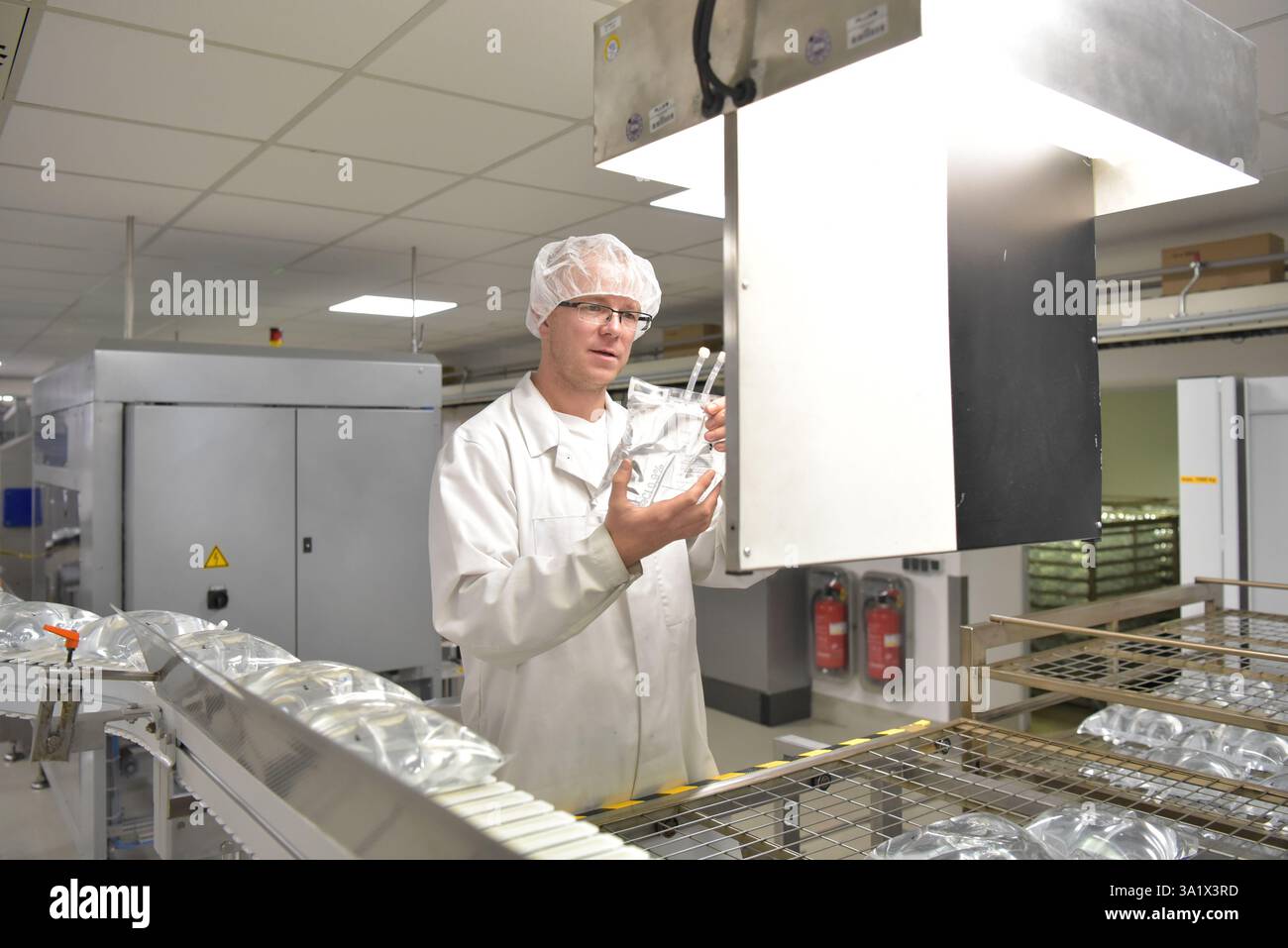 production of infusion bags for hospitals in a modern medical factory ...