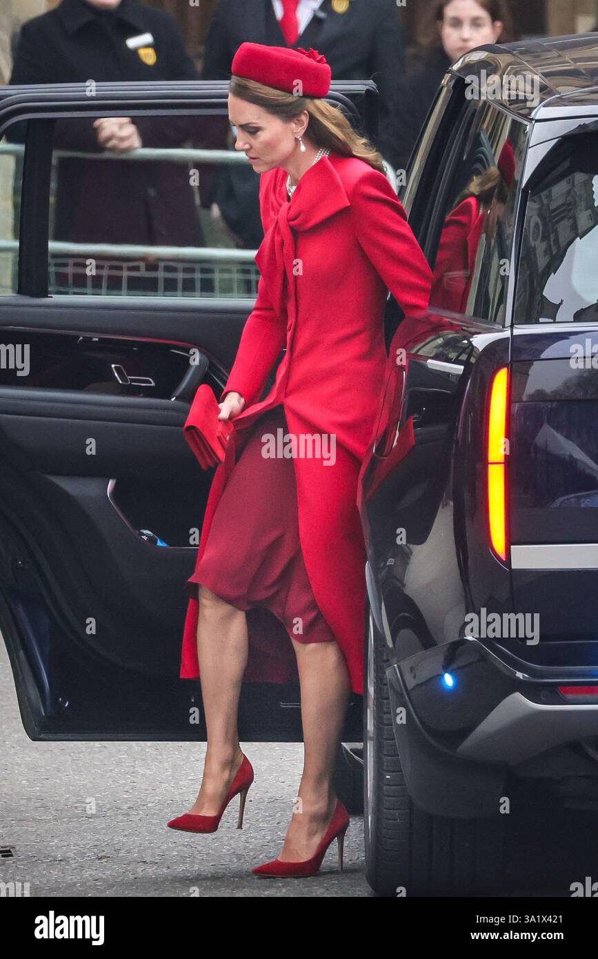 London, UK. 10th Mar, 2025. Catherine in red coat and dress, pillbox ...