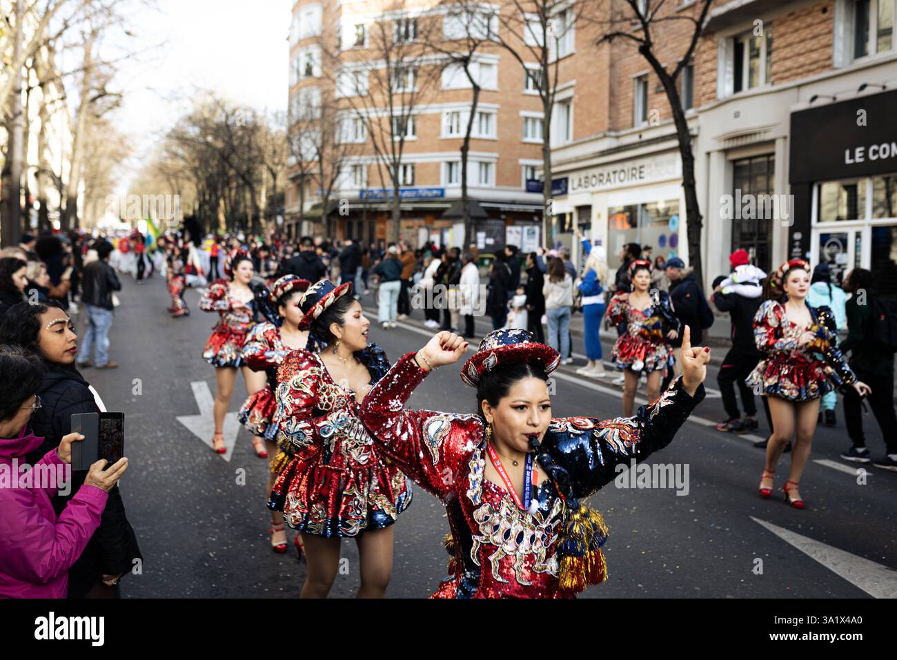 March 2, 2025, Paris, France: Dancers from Bolivian group San Simon ...