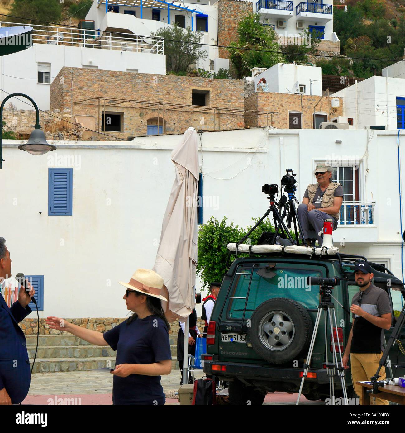 Tilos Island, Dodecanese. Scenes from filming of a television program ...