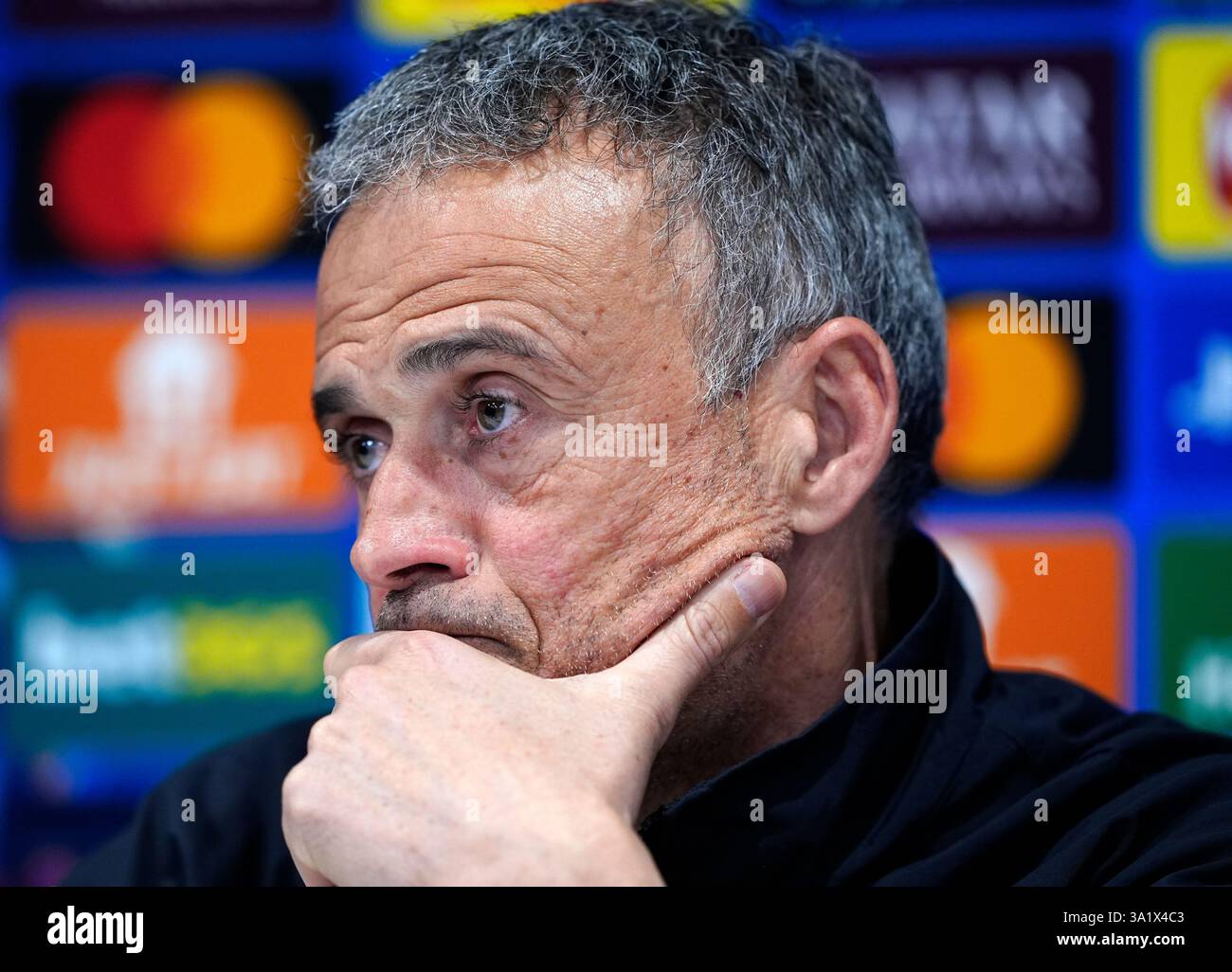 Paris Saint-Germain manager Luis Enrique during the press conference at ...