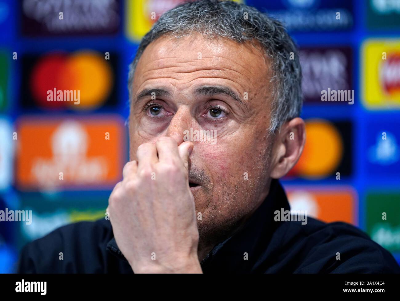 Paris Saint-Germain manager Luis Enrique during the press conference at ...
